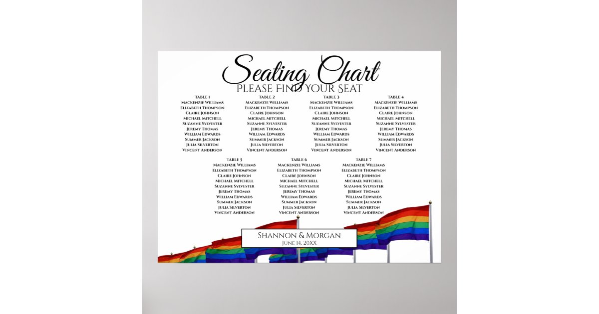 Rainbow Pride Flags 7 Table Wedding Seating Chart | Zazzle.com