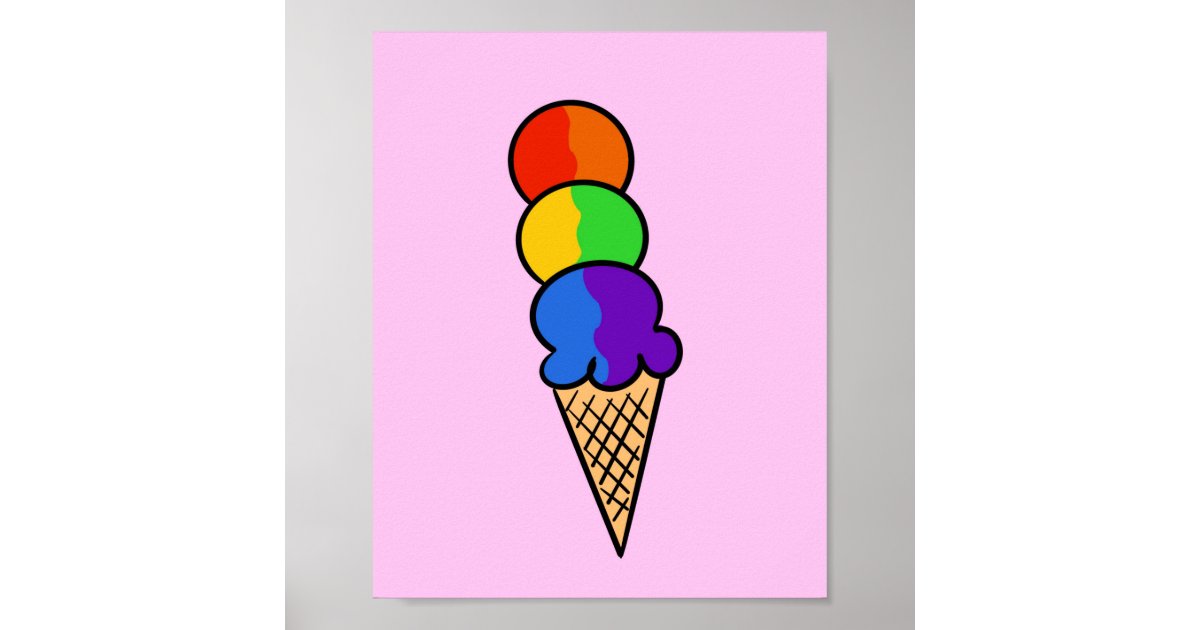 Rainbow Pride Ice Cream Cone (LGBTQ+ Ice Creams) Poster | Zazzle