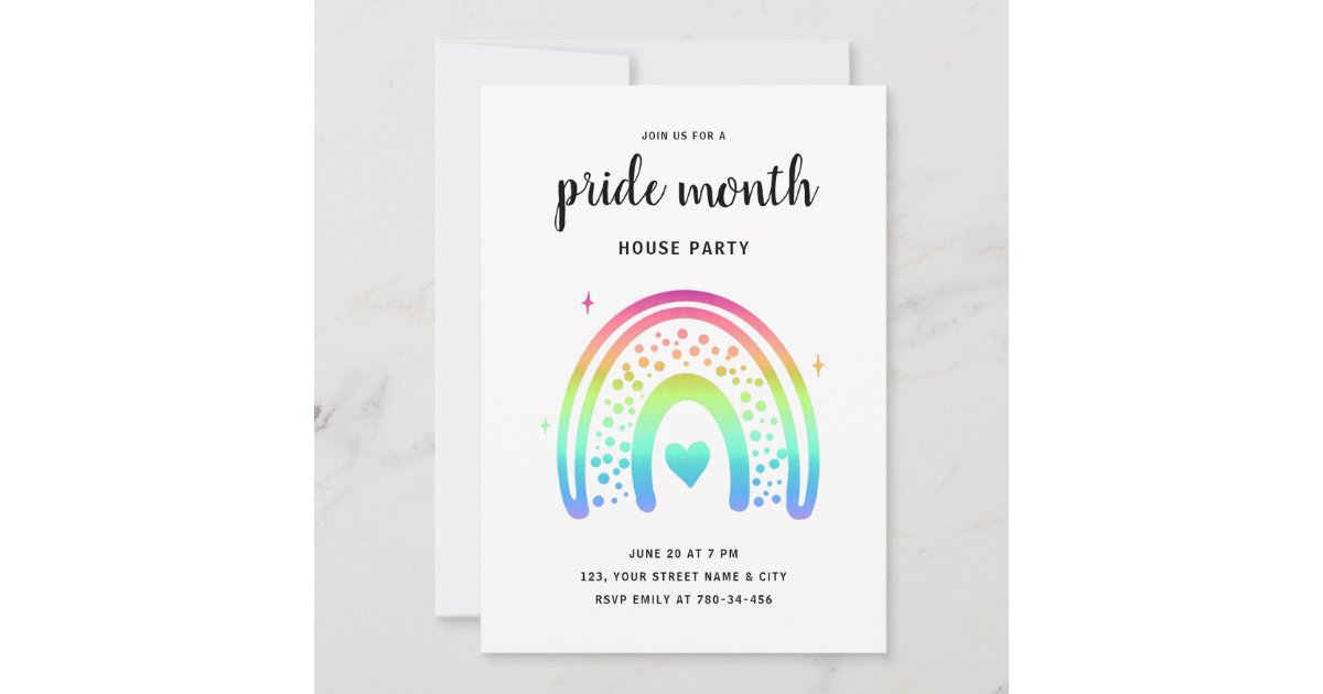 rainbow pride month gay parade rainbow modern cute invitation | Zazzle