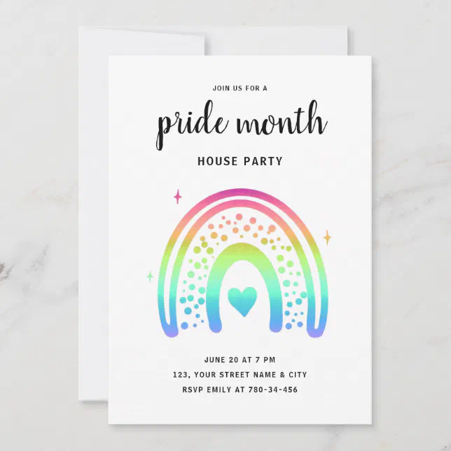 rainbow pride month gay parade rainbow modern cute invitation | Zazzle