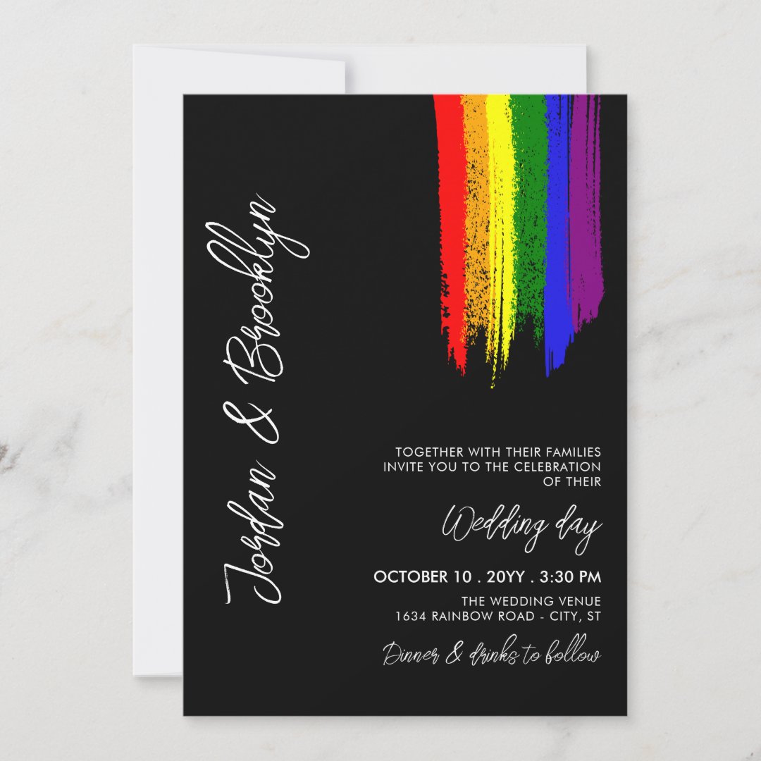 Rainbow Pride Paint Strokes LGBT Wedding Invitation | Zazzle