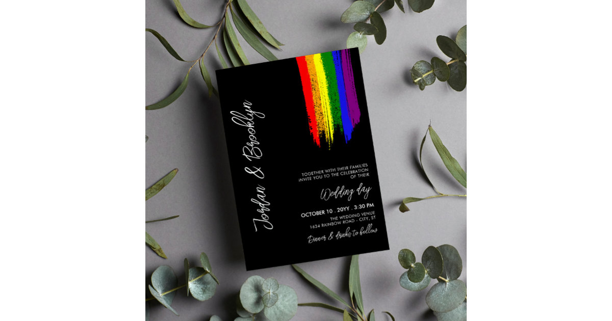 Rainbow Pride Paint Strokes LGBT Wedding Invitation | Zazzle