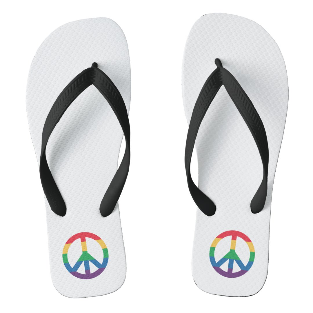 Rainbow Pride Peace Sign Flip Flops | Zazzle