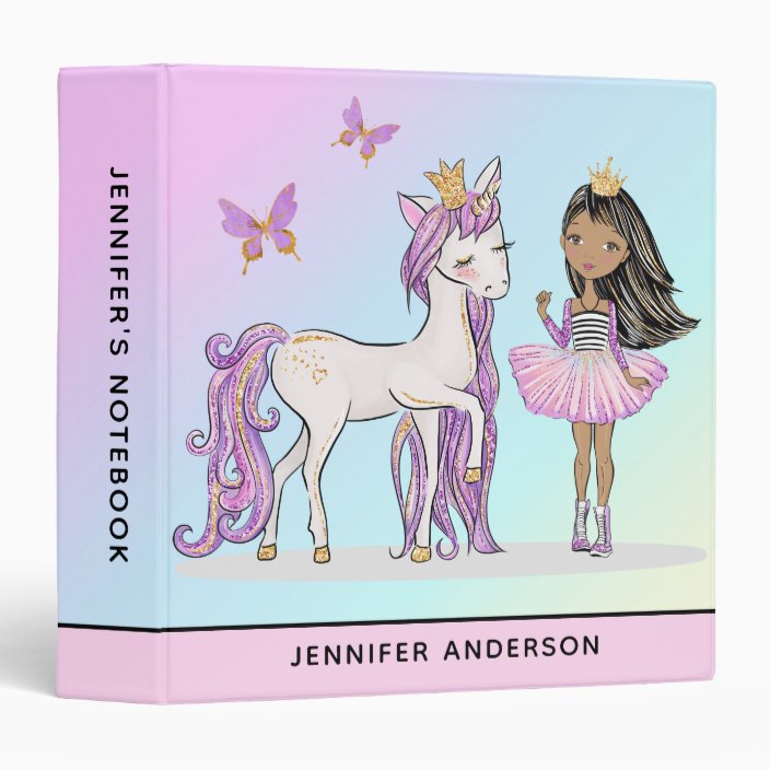 Rainbow Princess Unicorn School 3 Ring Binder | Zazzle.com