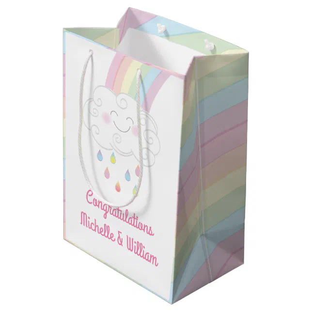 Rainbow Raindrop Baby Shower Sprinkle Medium Gift Bag | Zazzle