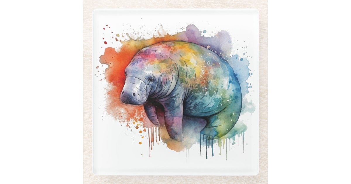 Rainbow Reef Manatee Glass Coaster | Zazzle