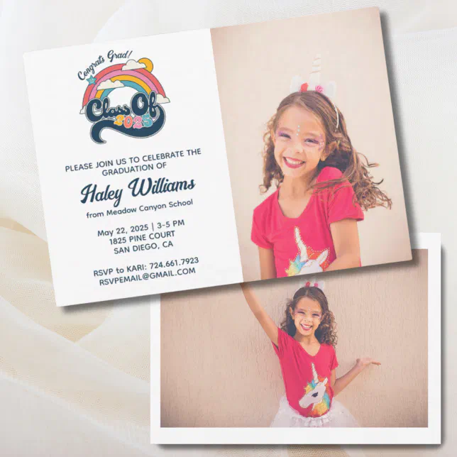 Rainbow Retro Class of 2025 Graduation 2 Photo Invitation | Zazzle