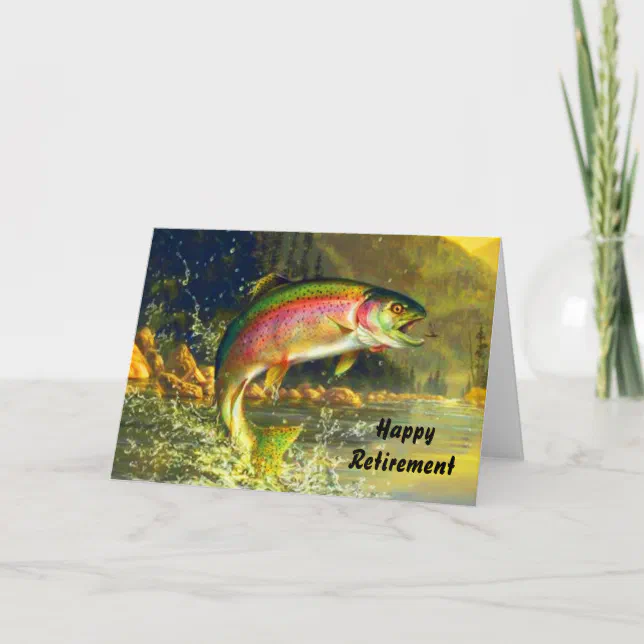 Rainbow River Trout Jumping Retirement Card | Zazzle