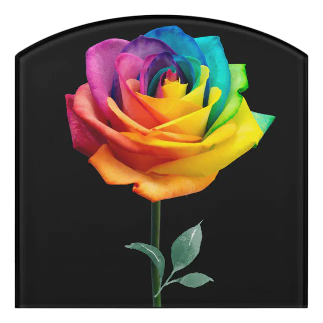 Rainbow Rose Flower Door Sign | Zazzle