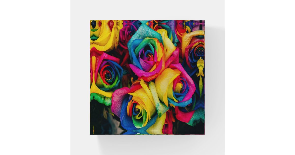 Rainbow Roses Bouquet Paperweight | Zazzle