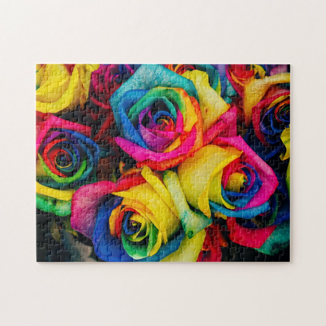 Rainbow Roses Colorful Floral Flower Bouquet Jigsaw Puzzle | Zazzle