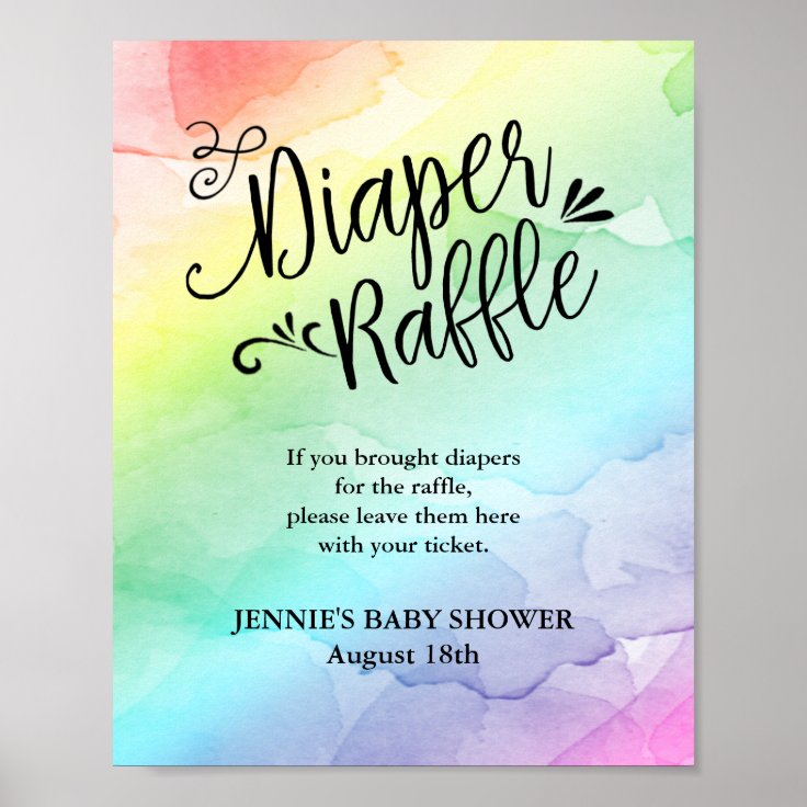 Rainbow Script Diaper Raffle Shower Display Poster | Zazzle