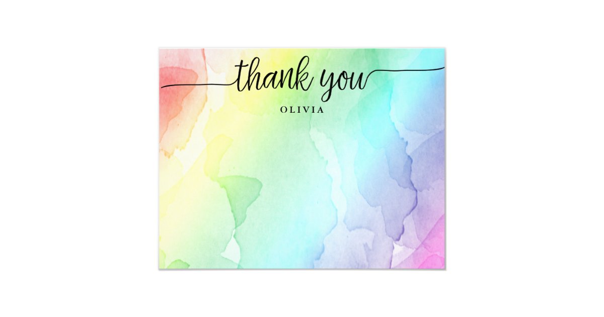 Rainbow Script Thank You Flat Note Card | Zazzle.com
