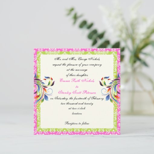 Rainbow scroll leaf damask wedding invitation | Zazzle