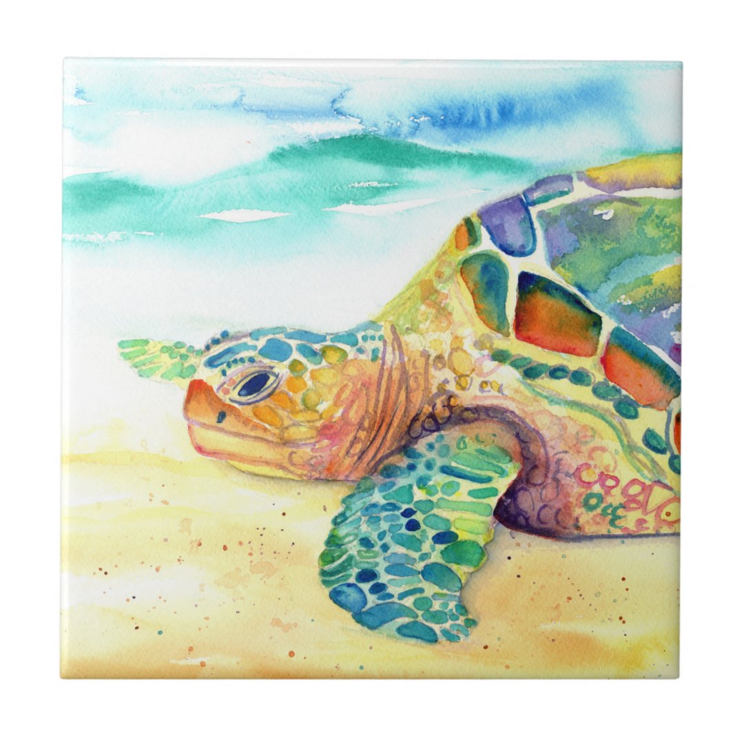 Rainbow Sea Turtle Ceramic Tile | Zazzle