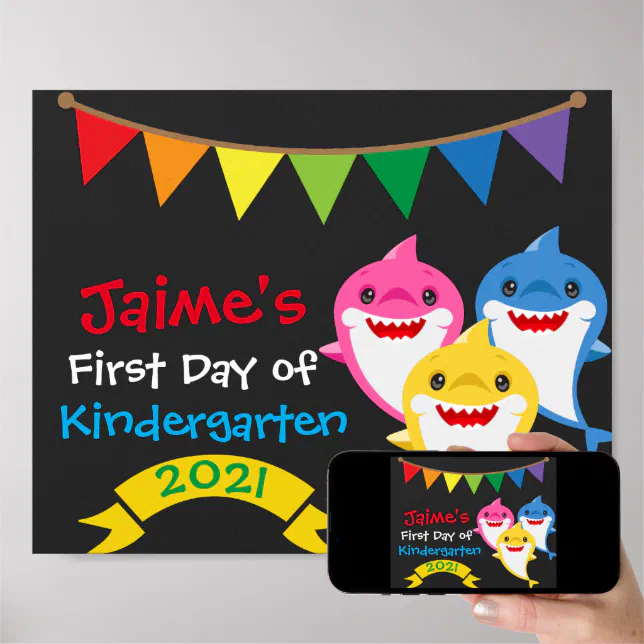 Rainbow Shark First Day of School Chalkboard Post Poster | Zazzle