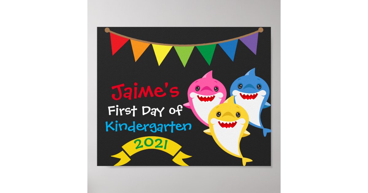 Rainbow Shark First Day of School Chalkboard Post Poster | Zazzle