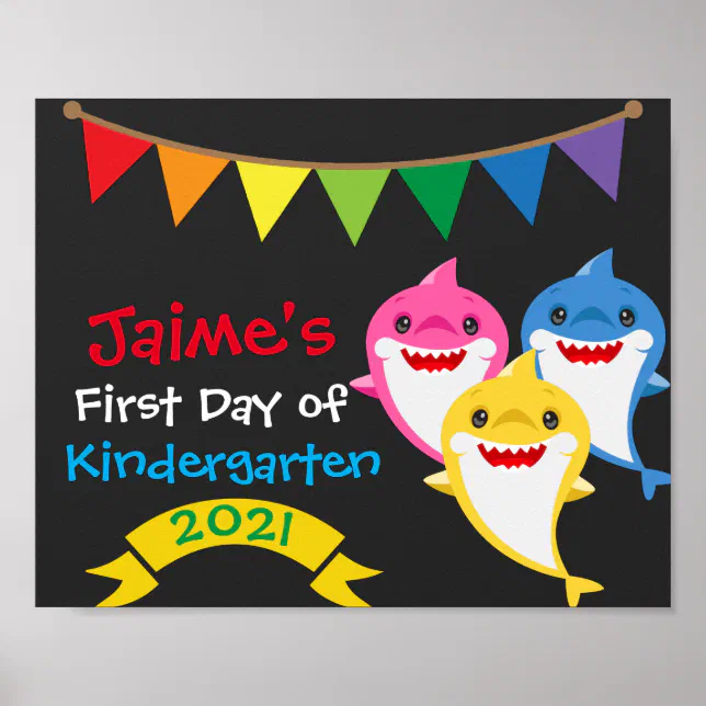 Rainbow Shark First Day of School Chalkboard Post Poster | Zazzle