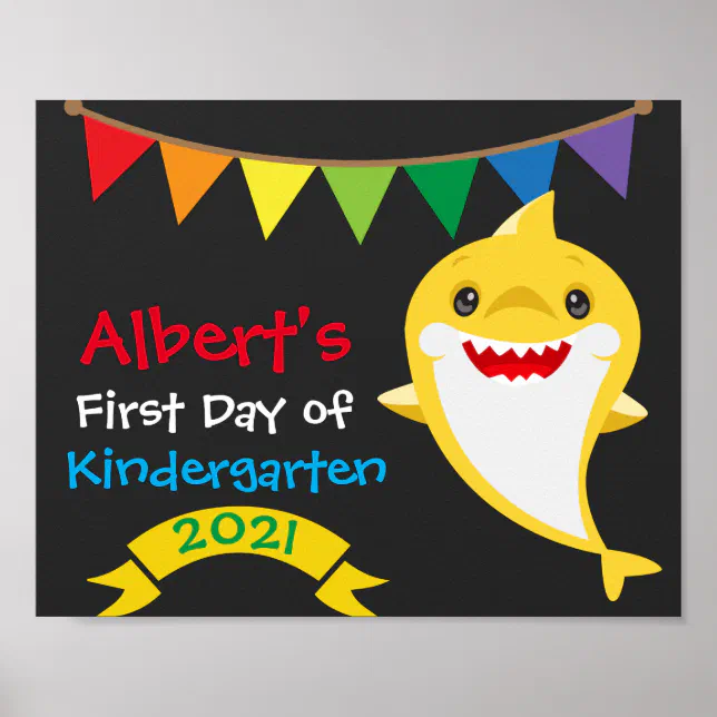 Rainbow Shark First Day of School Chalkboard Poster | Zazzle