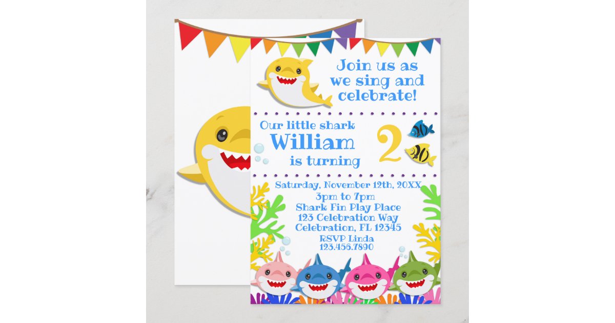 Rainbow Sharks Birthday Celebration Invitation | Zazzle