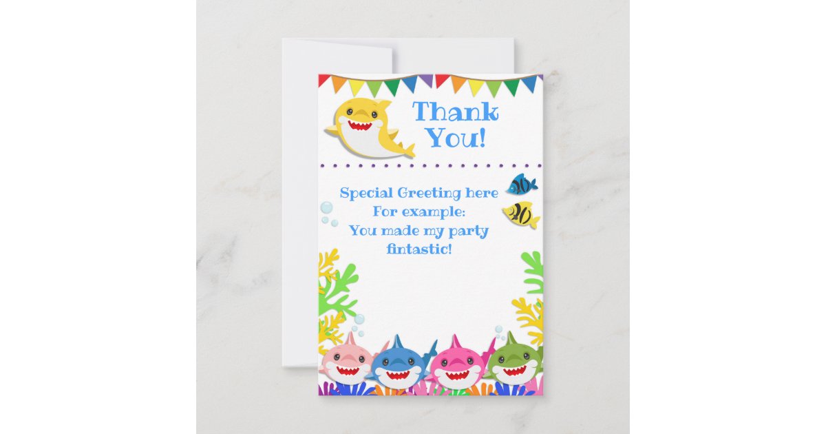 Rainbow Sharks Birthday Celebration Thank You Card | Zazzle