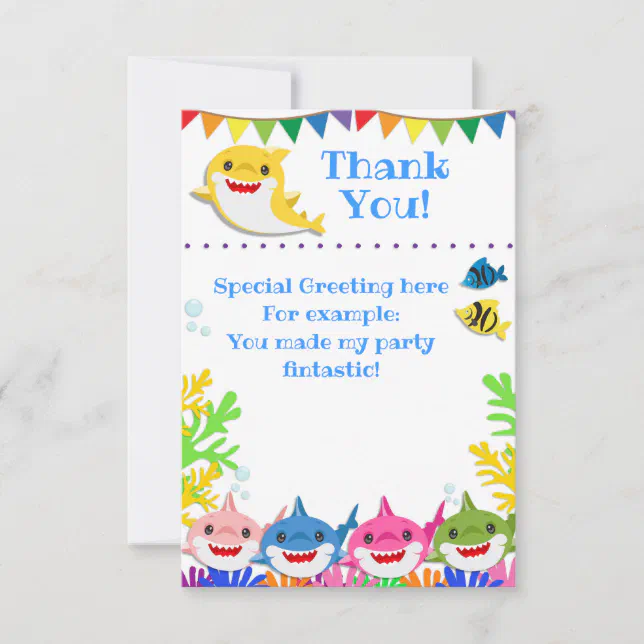 Rainbow Sharks Birthday Celebration Thank You Card | Zazzle