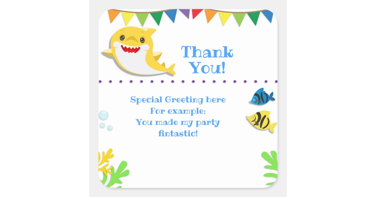 Rainbow Sharks Birthday Celebration Thank You Square Sticker | Zazzle