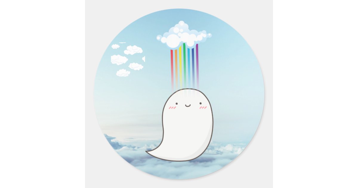 Rainbow Shower Ghost Classic Round Sticker | Zazzle