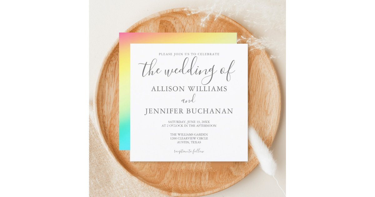 Rainbow Simple Chic Typography LGBTQ Gay Wedding Invitation | Zazzle