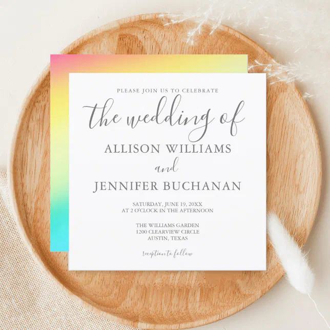 Rainbow Simple Chic Typography LGBTQ Gay Wedding Invitation | Zazzle