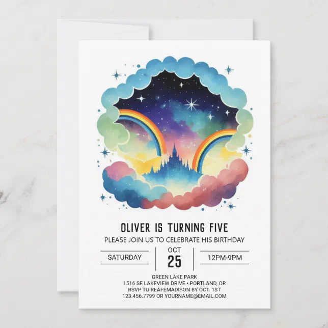 Rainbow Simple Clouds Birthday Invitation | Zazzle