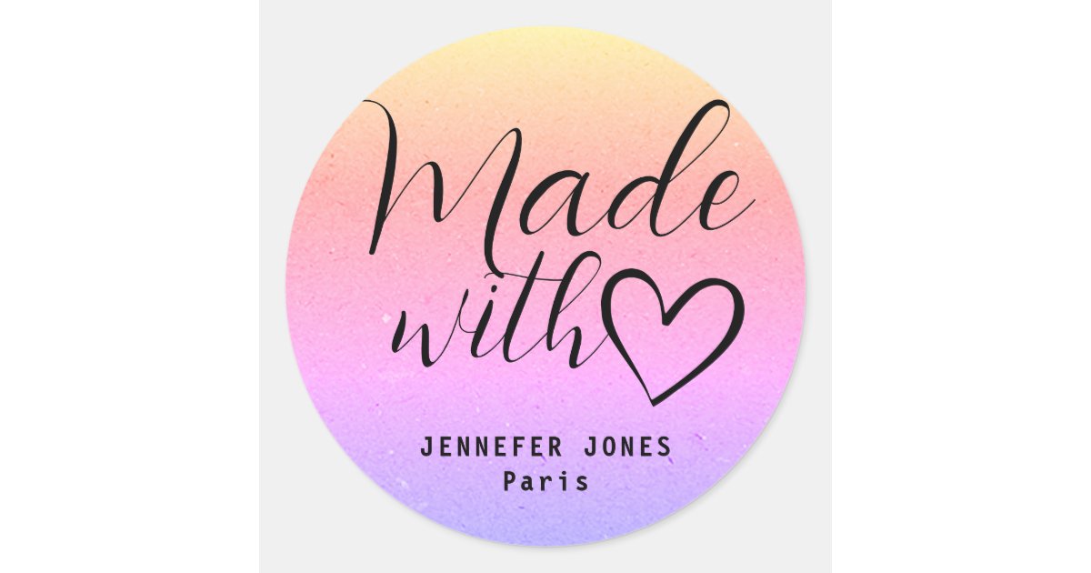 Rainbow Simple Minimalist Made With Love Heart Classic Round Sticker ...