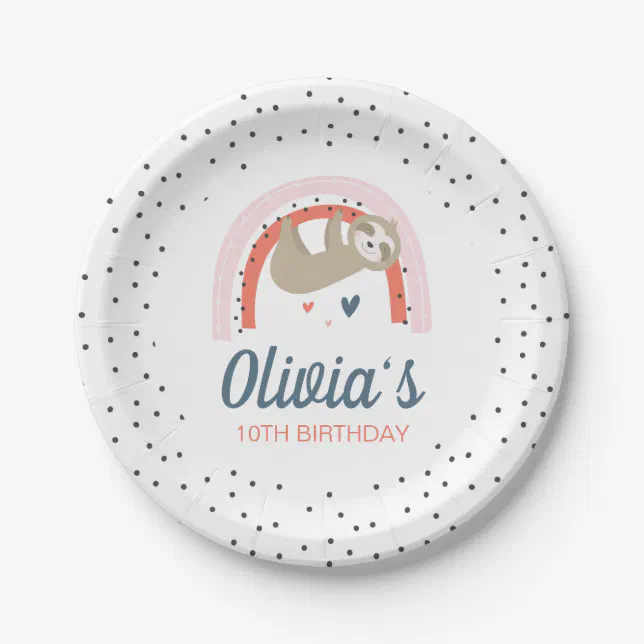Rainbow Sloth Birthday Party Plates | Zazzle
