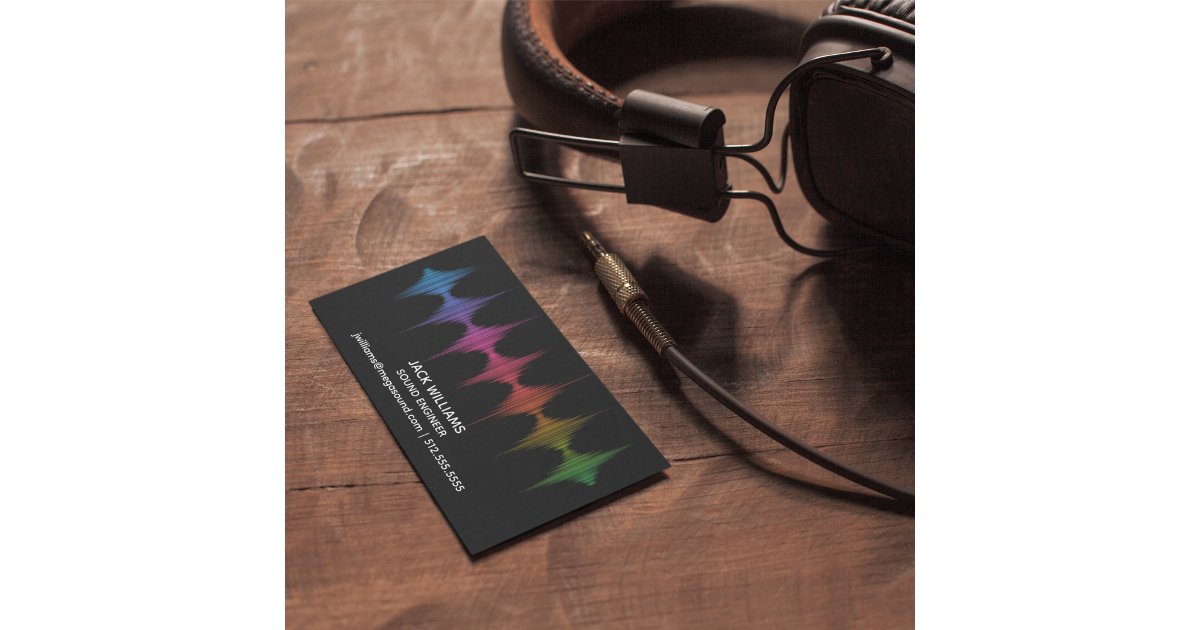Rainbow Sound Waves Engineer Music Producer Black Business Card Magnet ...
