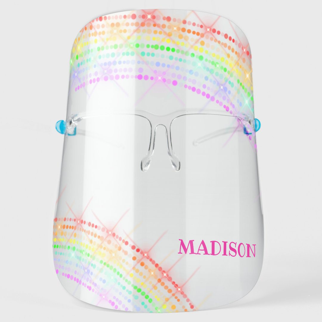 Rainbow Sparkle Girly Add Your Own Name Face Shield | Zazzle
