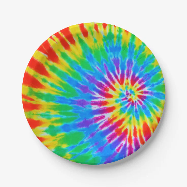 Rainbow Spiral Tie Dye Paper Plates | Zazzle