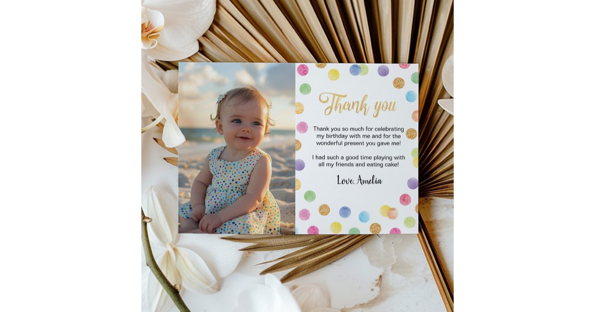 Rainbow Spot Thank You Card Birthday Party | Zazzle