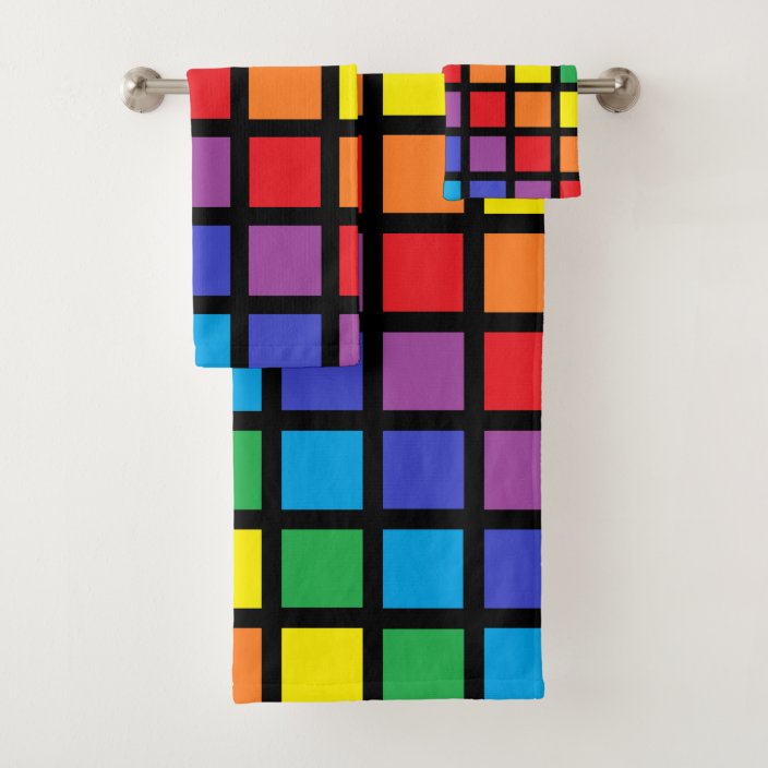Rainbow Squares Black Bath Towel Set | Zazzle.com