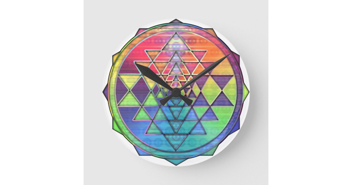 Rainbow Sri Yantra for Love & Wealth Round Clock | Zazzle