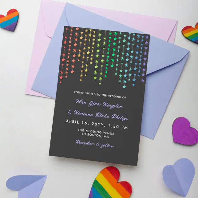 Rainbow Star Garlands Informal LGBT Wedding Invitation | Zazzle