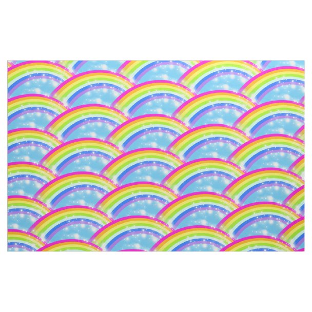 Rainbow stars pink sky repeat pattern fabric | Zazzle.com
