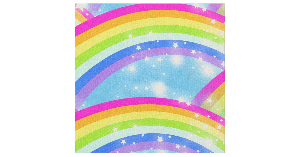 Rainbow stars Blue sky repeat pattern Fabric | Zazzle
