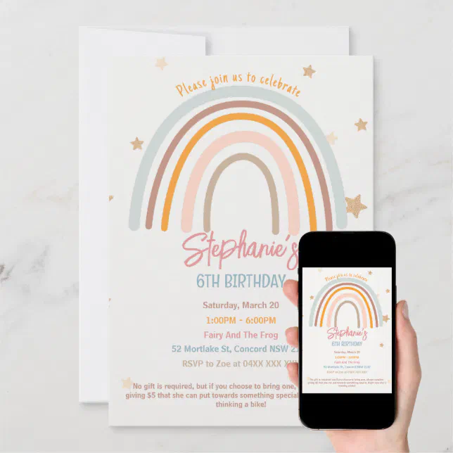 Rainbow Stars Fiver Party Birthday Invitation | Zazzle
