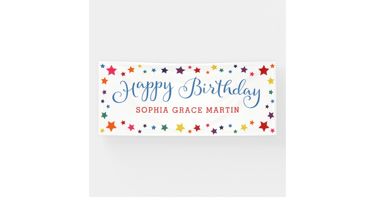 Rainbow Stars on any color Happy Birthday Kids Banner | Zazzle