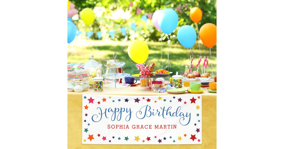 Rainbow Stars on any color Happy Birthday Kids Banner | Zazzle