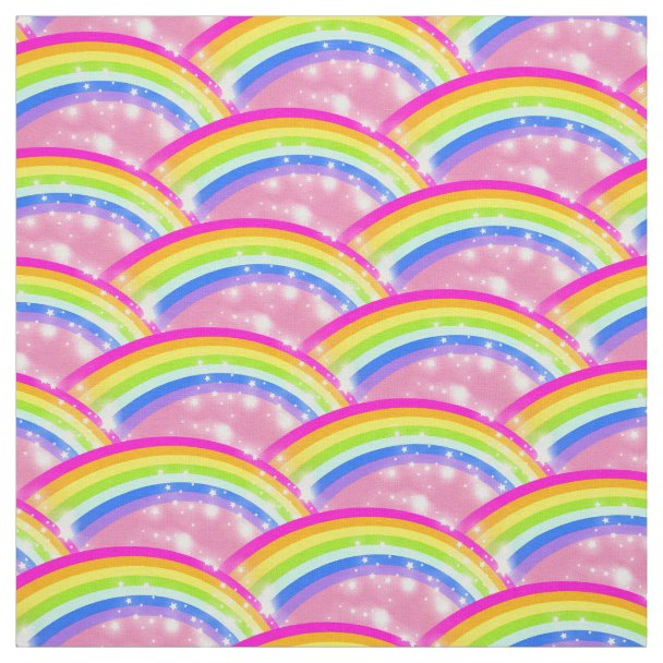 Rainbow stars Blue sky repeat pattern Fabric | Zazzle
