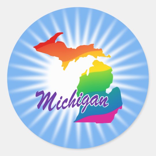 Rainbow State Of Michigan Classic Round Sticker | Zazzle.com