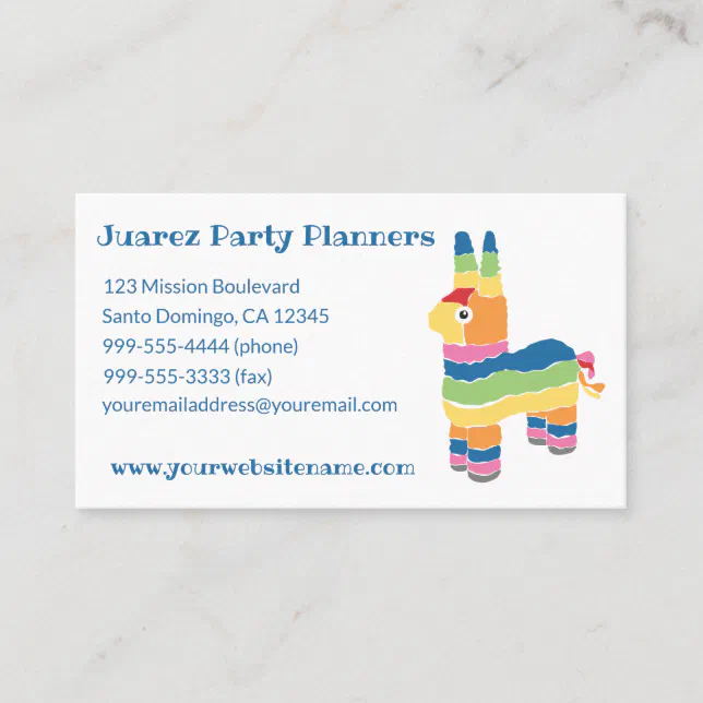 Rainbow Striped Pinata Party Planners Business Card | Zazzle