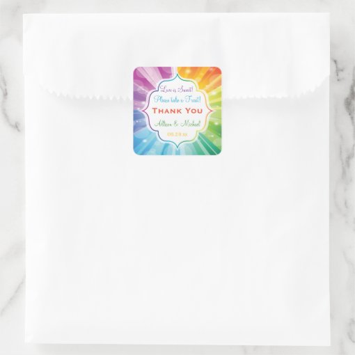 Rainbow Striped Sunburst Candy Buffet Sticker | Zazzle