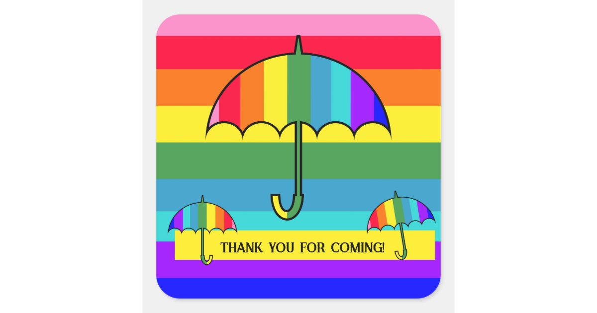 Rainbow Striped Umbrellas Square Sticker | Zazzle